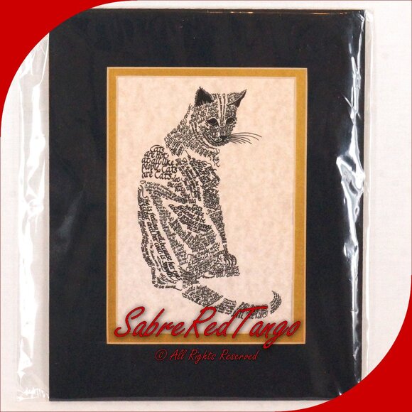 Wall Decor | Cat Calligram Lithograph Print With Matting 8x1 | Poshmark